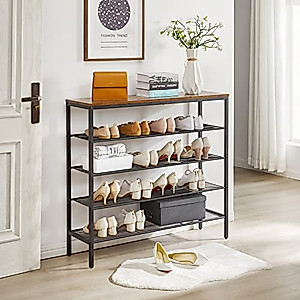 YMYNY Industrial Shoe Rack, 5-Tier Shoe Storage Organizer with 4 Mesh Shelves for 16-20 Pairs, Shoe Shelf for Entryway, Hallway, Closet, 39.4 x 11.8 x 37.4, Metal Frame, Rustic Brown, HD-UHTMJ084H