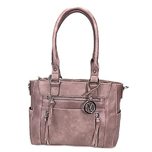 Zzfab Medium CCW Bag Multi-Zippers Fashion Faux Leather Concealed Carry Purse (Mauve)