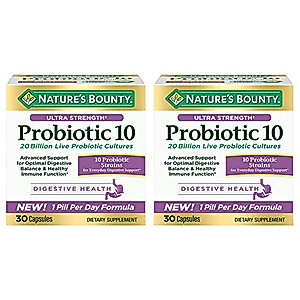 Nature's Bounty Ultra Strength Probiotic 10 Twin Pack, Immune and Upper Respiratory Health, 30 Count (Pack of 2)