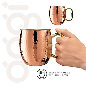 Oggi Set of 2 Hammered Stainless Steel Moscow Mule Mugs- 18oz Copper Plated Moscow Mule Cups w/EZ-Grip Handle, Cocktail Cart & Home Bar Accessories, Great Kitchen Gifts
