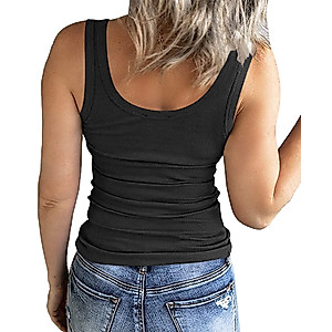 GEMBERA Women's Sleeveless Scoop Neck Ribbed Tank Tops Fitted Basic Cami Tee Shirts(Black,M)