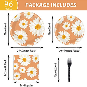 gisgfim 96 Pcs Daisy Flower Party Supplies Paper Plates Napkins Groovy Daisy Party Birthday Tableware Set Daisy Theme Decorations Favors for Girls Baby Shower Wedding Bridal Serves 24