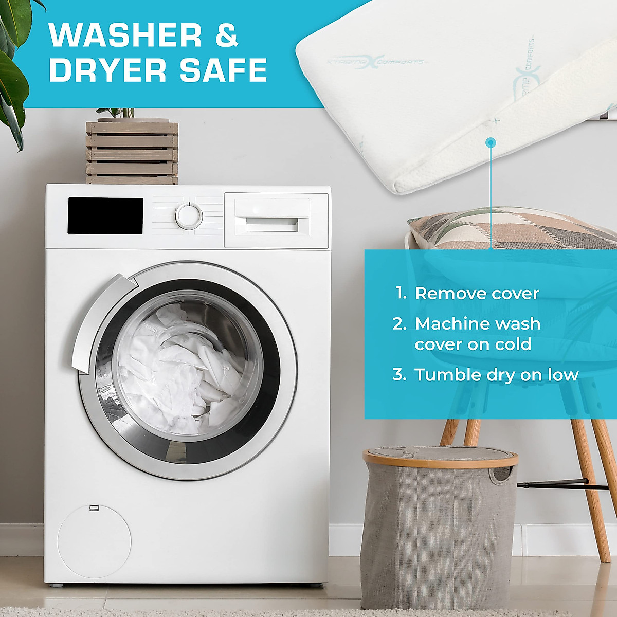 Xtreme Comforts Wedge Pillows - 7" Memory Foam Bed Wedge Pillow for Sleeping (1Pk)