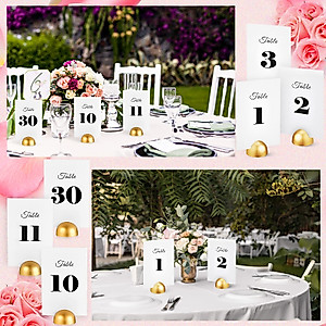 Taiyin 40 Sets Wedding Table Number Card Stock Signs with Round Stand 4 x 6 Inch 1-40 Gold Table Numbers with Stand Wooden Gold Card Holder for Wedding Reception Anniversary Party Restaurant Events