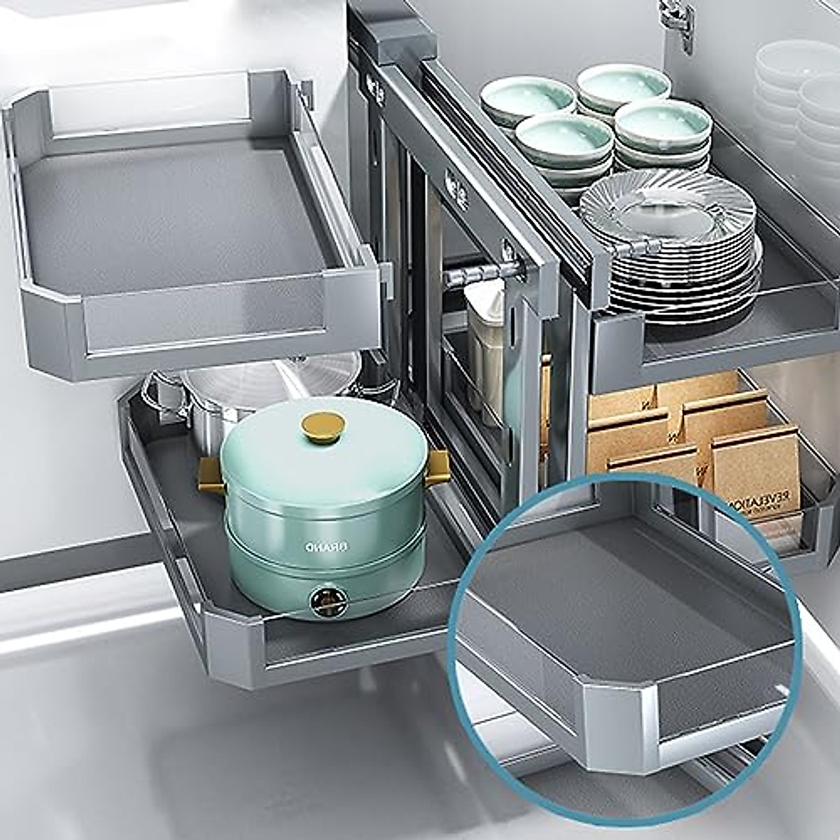 AHDFY Kitchen Aid Dish Rack, Dish Drying Rack, Swivel Full Pull Out Dish Rack, Turntable Lazy Susan Organizers for Handed Open Blind Corner Cabinet Organizer,900CABINTE