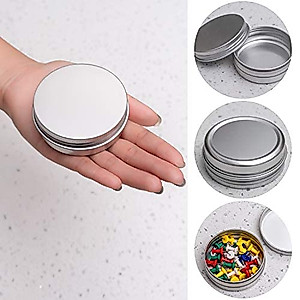 YQ 2 Oz Aluminum Tins Cans 28 Pack Round Storage Jars Containers Screw Lids Metal Tins Travel Tins Cosmetic Refillable Containers(Silver)
