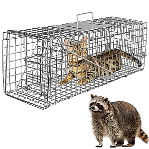iMounTEK Humane Animal Cage Trap Live Hunting Trap Cage Catch Live Animal Rodent Cage Collapsible Galvanized Wire for Small Raccoons Beavers Groundhogs Foxes Armadillos
