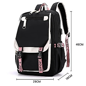 CUSALBOY Kpop Backpack Lisa Rose JISOO Jennie Shouler Bag Messenger Bag Fashion USB Charging Backpack (black 4)