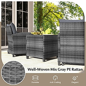 ORALNER 5 Pieces Patio Furniture Set with Ottoman, Wicker Conversation Set w/Cushions, Glass Coffee Table, Outdoor Lounger Rattan Chairs Bistro Set for Porch Balcony Garden Deck Poolside (Grey)