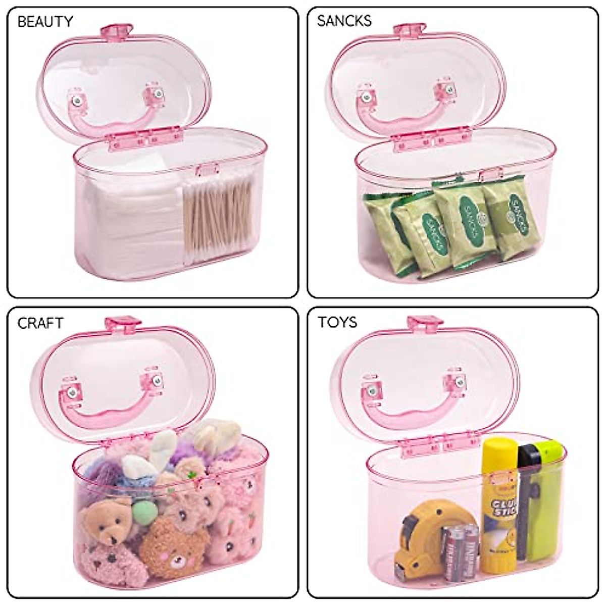 Plastic Square Storage Bin-Cabinet,Gift Box Portable Vanity Organizer with Secure Lid and Handle, Clear Container Box for Toiletries (1 Red Box + 1 Middle Box + 1 Small Box)