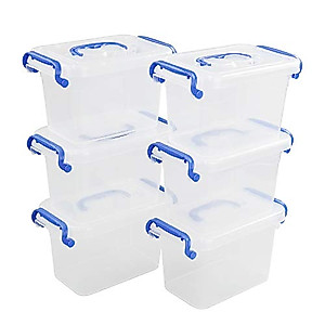 Eagrye 1.5 L Mini Plastic Storage Box, Clear Storage Bin with Handle, 6-Pack, F
