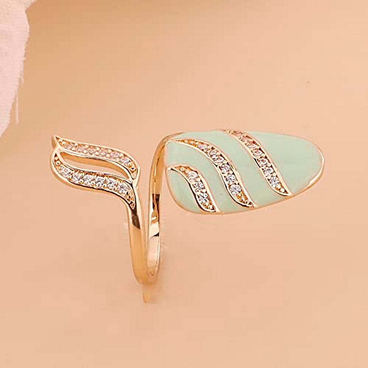 Rumtock Knuckle Nail Ring Mint Nail Protecting Ring with CZ Crystal for Women Girls Finger Tip Manicure Jewelry