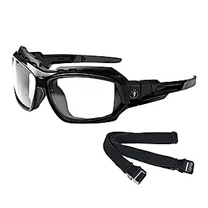 Ergodyne - 56003 Skullerz Loki Convertible Anti-Fog Safety Glasses, Clear Lens- Includes Gasket and Strap to Convert to Goggle Anti-fog Clear Lens, Black Frame