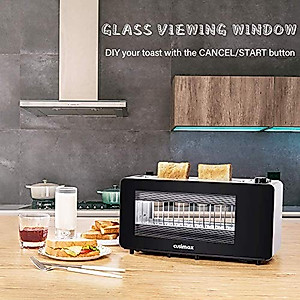 Toaster 2 Slice, CUSIMAX Toaster Long Slot with Glass Window Bagel Toasters, Artisan Bread Toaster Stainless Steel Wide Slot with Automatic Lifting, Slide-out Glass Panel and Removable Crumb Tray, Black Toaster