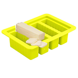 pizety butter molds Large 4 Cavities Silicone butter mold Pudding & Jello Shot Mold butter stick molds,Cheesecake, butter mold with lid Product Dimensions 7 x 5 x 2 butter mold stick (yellow)
