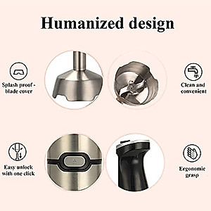 Immersion Hand Blender, 5-in-1 Stick Blender with 300ml Food Grinder, BPA-Free, 600ml Container,Milk Frother,Egg Whisk ,Puree Infant Food, Smoothies, Sauces and Soups - White