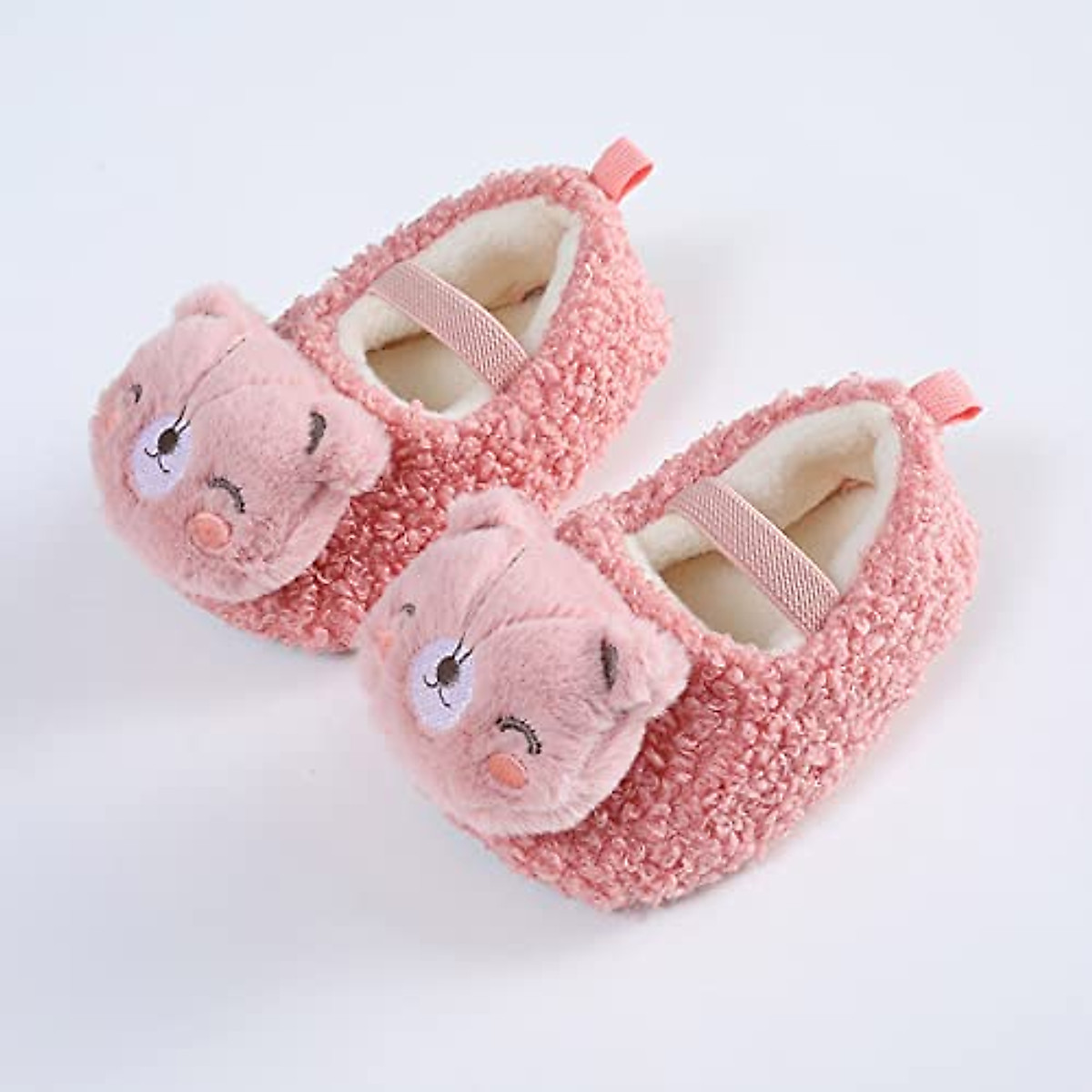 Lykmera Winter Children Baby Toddler Shoes Boys Girls Floor Shoes Flat Bottom Non Slip Plush Warm Cartoon Fleece Slippers (B, 3-6 Months)