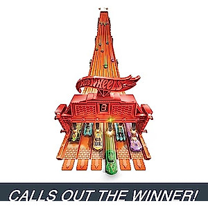 Hot Wheels Toy Car Track Set Super 6-Lane Raceway, 8Ft Track That Rolls Up for Storage, 6 1:64 Scale Cars