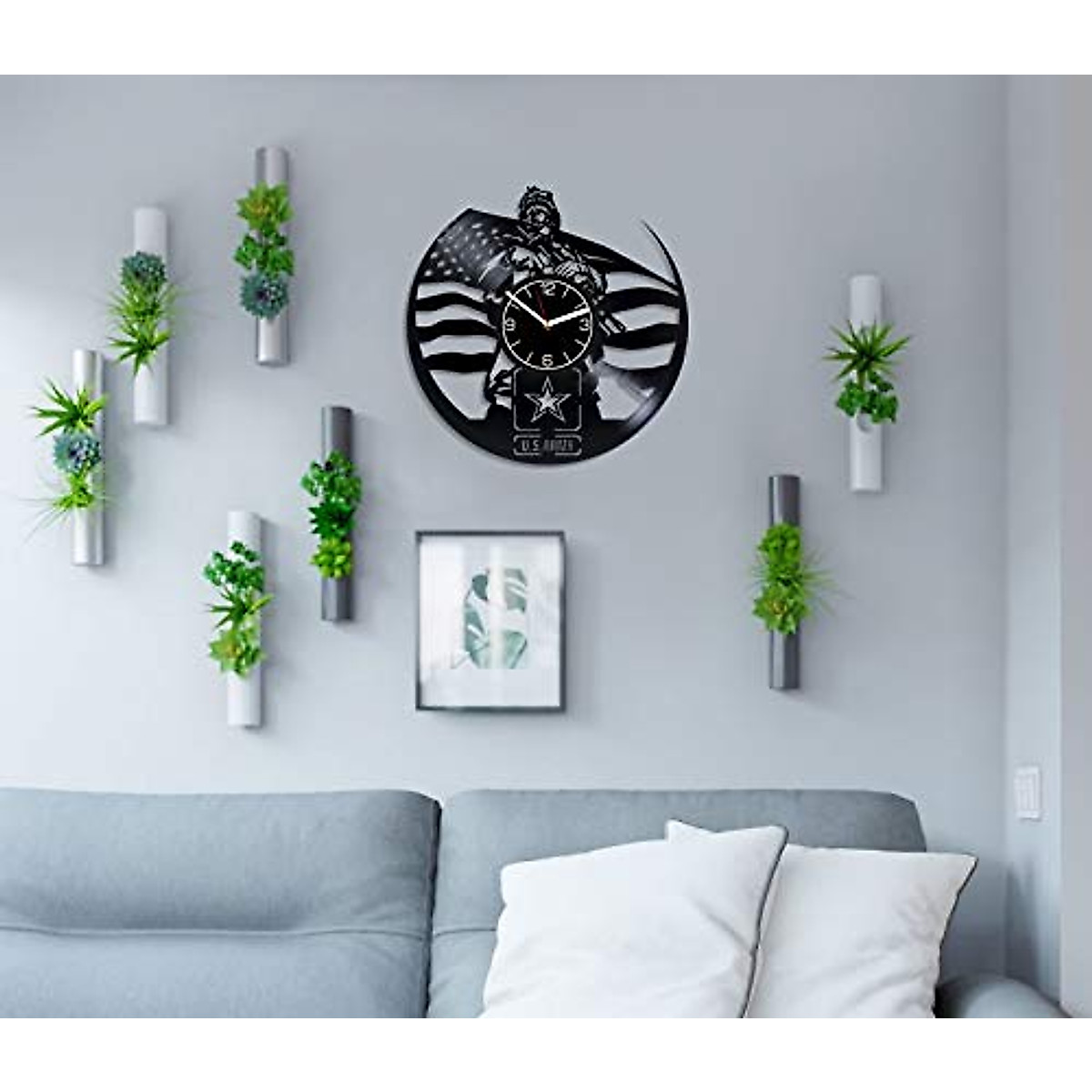 Kovides U.S. Army Vinyl Record Wall Clock USA Army Wall Art Wall Clock Large U.S. Arm Vinyl Clock Army Clock U.S. Army Wall Clock Modern U.S. Army Gift U.S. Army Home Decoration Gift for Men