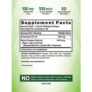 CoQ10 100mg | 50 Softgels | Enhanced Absorption Supplement | Plus Black Pepper Extract | Non-GMO and Gluten Free Formula | by Nature's Truth