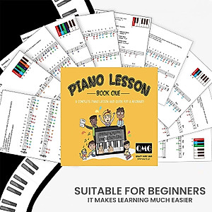 QMG Piano and Keyboard Note Chart and Complete Color Note Piano Music Lesson and Guide Book for Kids and Beginners