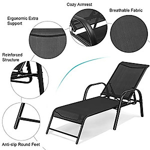 Tangkula Outdoor Patio Lounge Chaise, (Set of 2) Adjustable Folding Reclining Lounge Chairs, 5-Position Backrest Adjustment, Sling Chaise for Patio Beach Porch Swimming Poolside