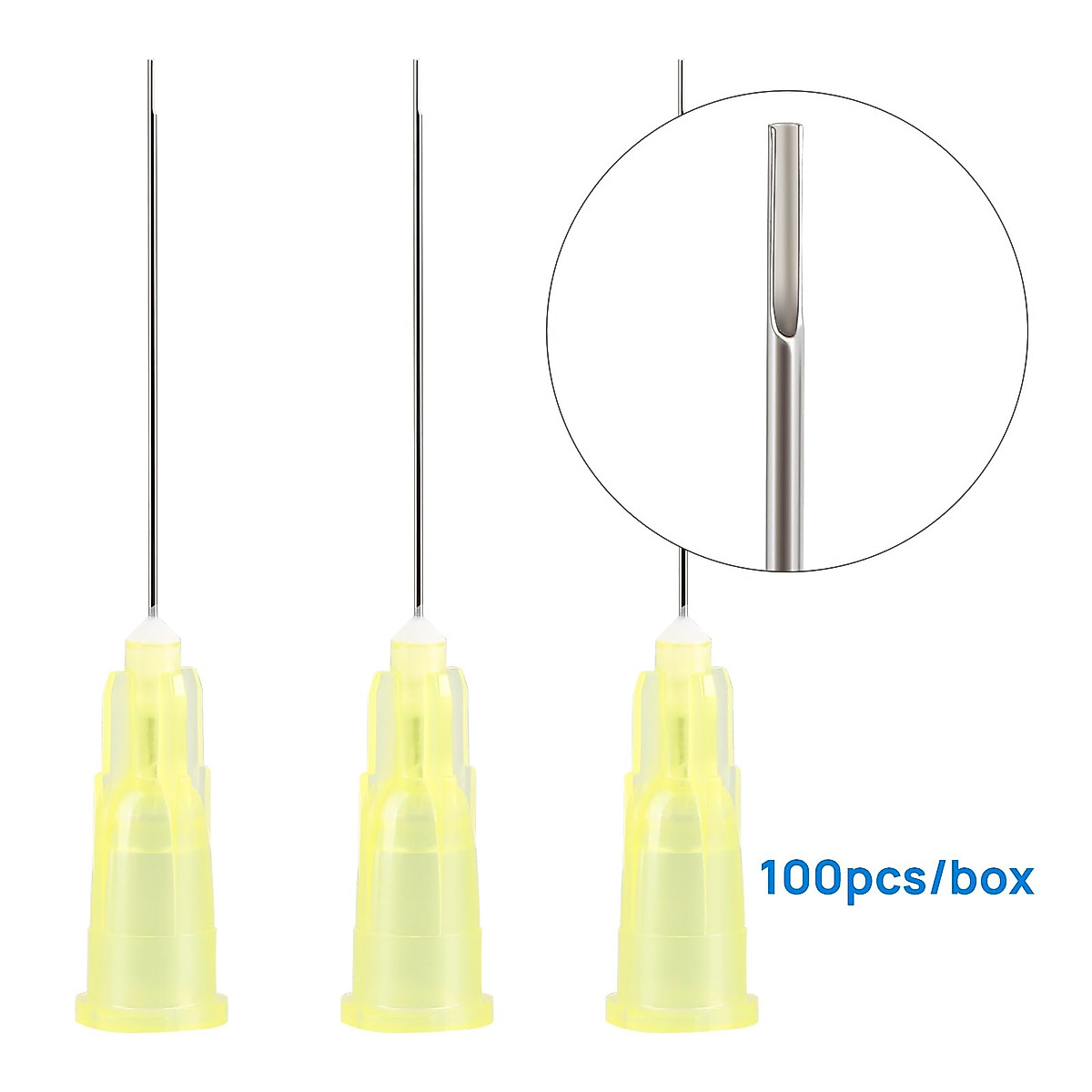 JMU 100pcs Dental Irrigation Needle Tips, 27G Blunt Dispensing Needle Tips Endodontic Irrigarion Needles, Luer Lock Design, Yellow