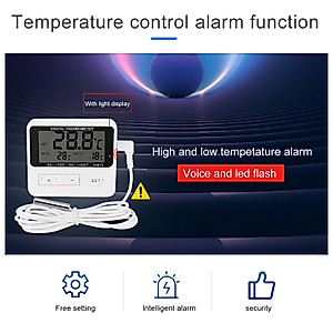 Refrigerator Thermometer,Freezer Thermometer,high and Low Temperature Alarm,Extra Sensor
