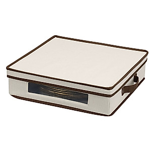Household Essentials Natural 537 Vision Storage Box with Lid and Handles | Charger Plates and Platters Canvas with Brown Trim