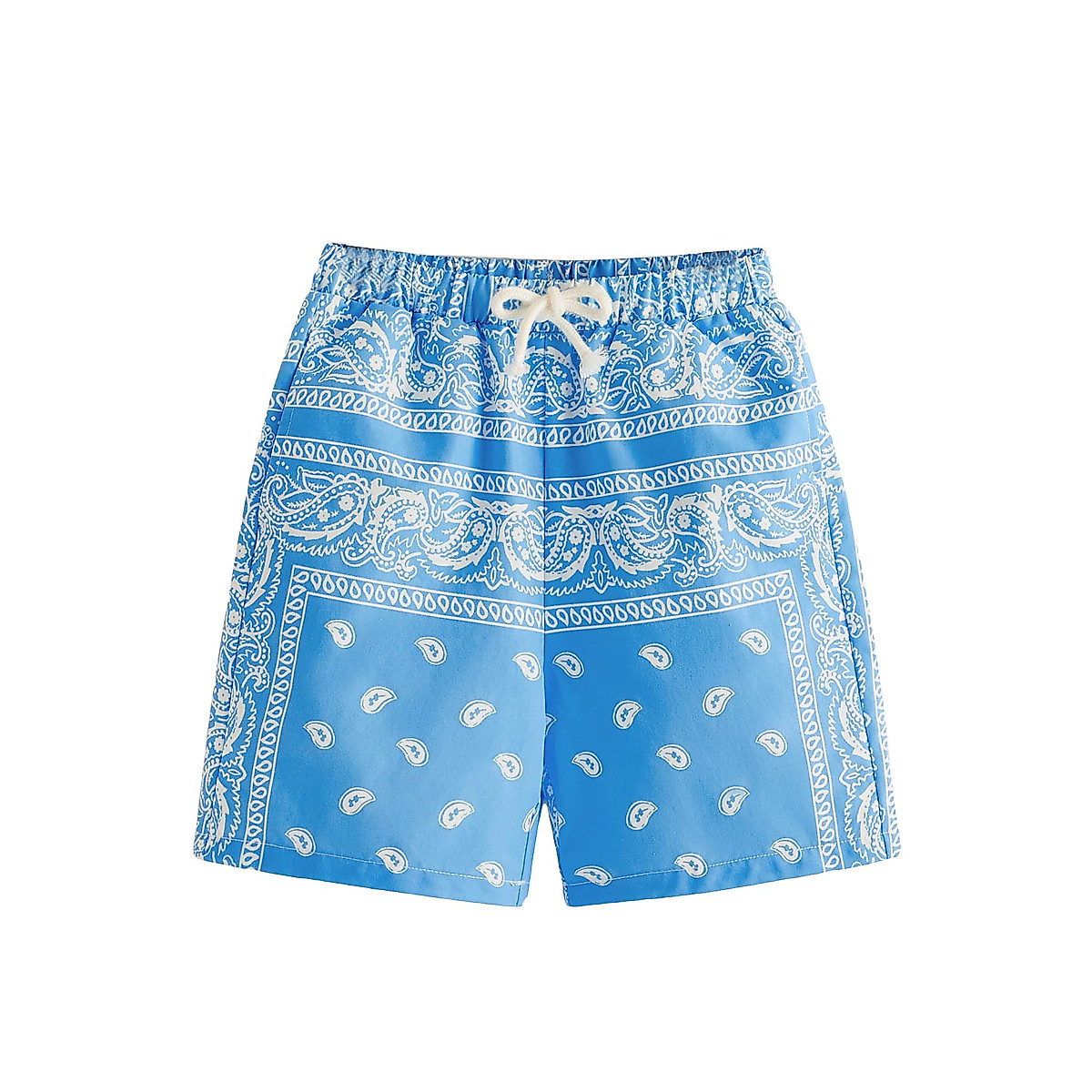 SOLY HUX Boy's Summer Boho Paisley Print Drawstring High Waisted Shorts Blue and White 13-14Y