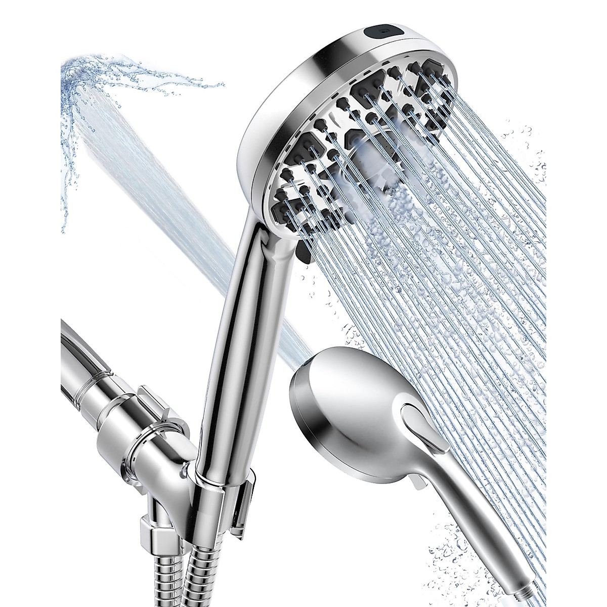 Diiwet Shower Head With Handheld 7 Settings High Pressure, Built-in Power Wash to Clear Tub, Tile & Pets, 5" High Powerful Hand Held Rain Showerhead with Stainless Steel Hose and Adjustable Bracket