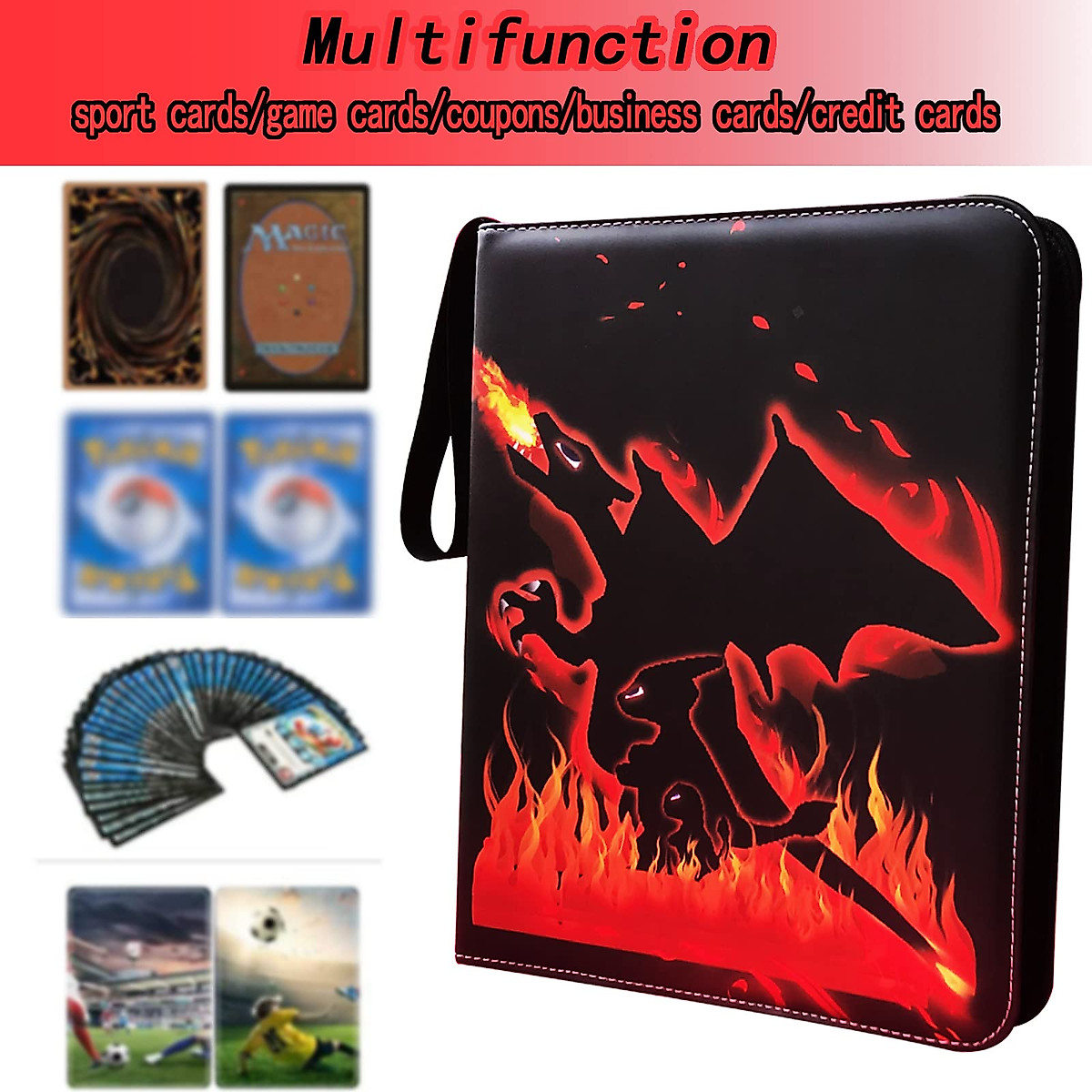 Card Binder for Trading Cards, 9-Pocket Trading Card Binder Fits 900 Cards with 50 Removable Sleeves