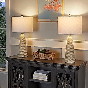 Decor Therapy MP1631 Jameson Textured Ceramic Table Lamps, Set of 2, 13x13x26.5, Ivory, 2 Count
