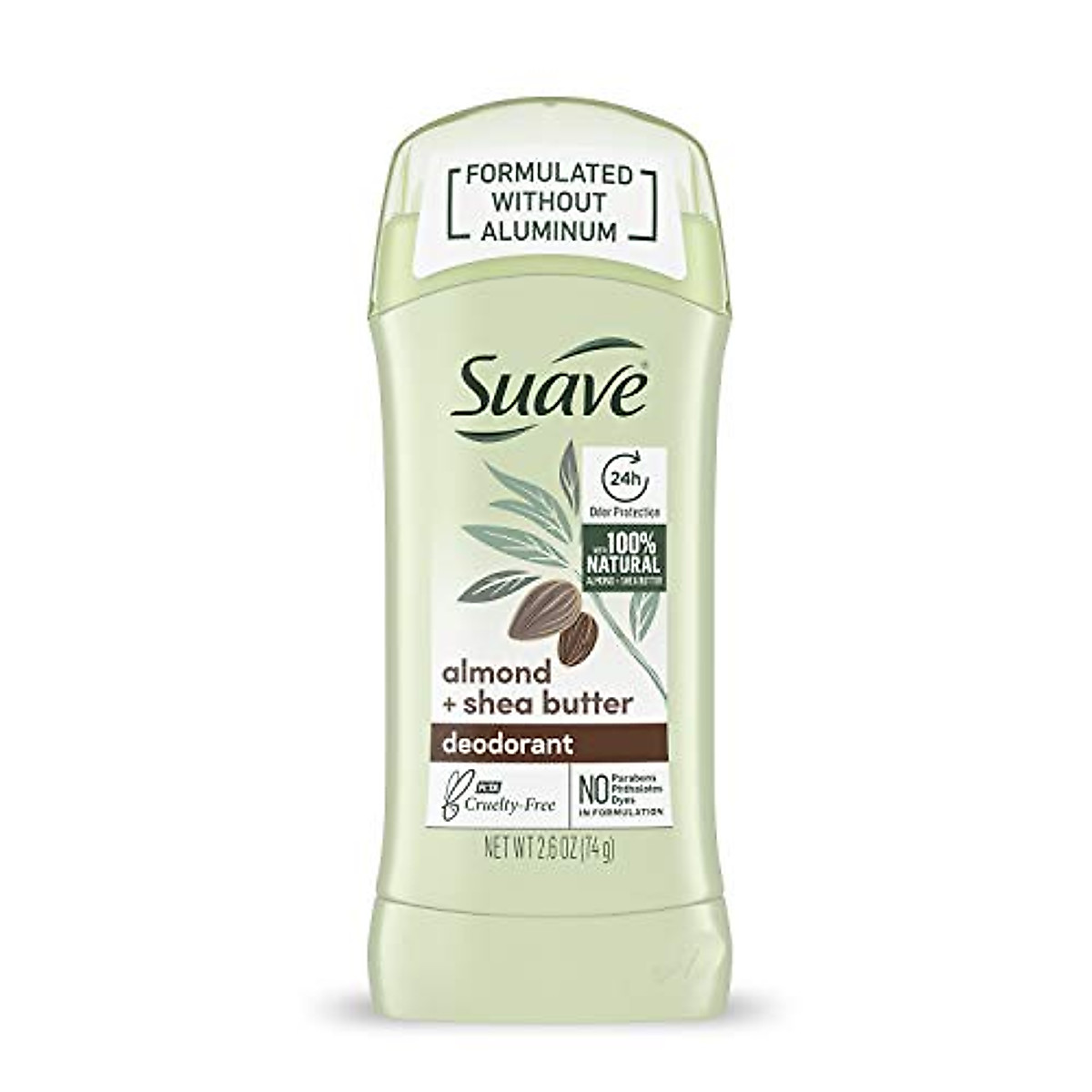 Suave Aluminum Free Deodorant for Women 24-Hour Odor Protection Almond & Shea Butter Cruelty-Free 2.6 oz