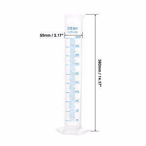 uxcell Plastic Graduated Cylinder, 500ml Measuring Cylinder, Science Test Tube Beakers, 2-Sided Metric Marking, Clear Hex Base for Lab Home 2Pcs