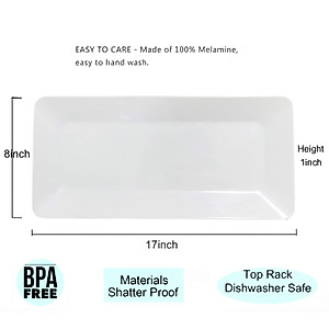 KX-WARE 17-inches Melamine Serving Platters/Rectangular Trays for Party | Set of 2 White, Dishwasher Safe, BPA Free