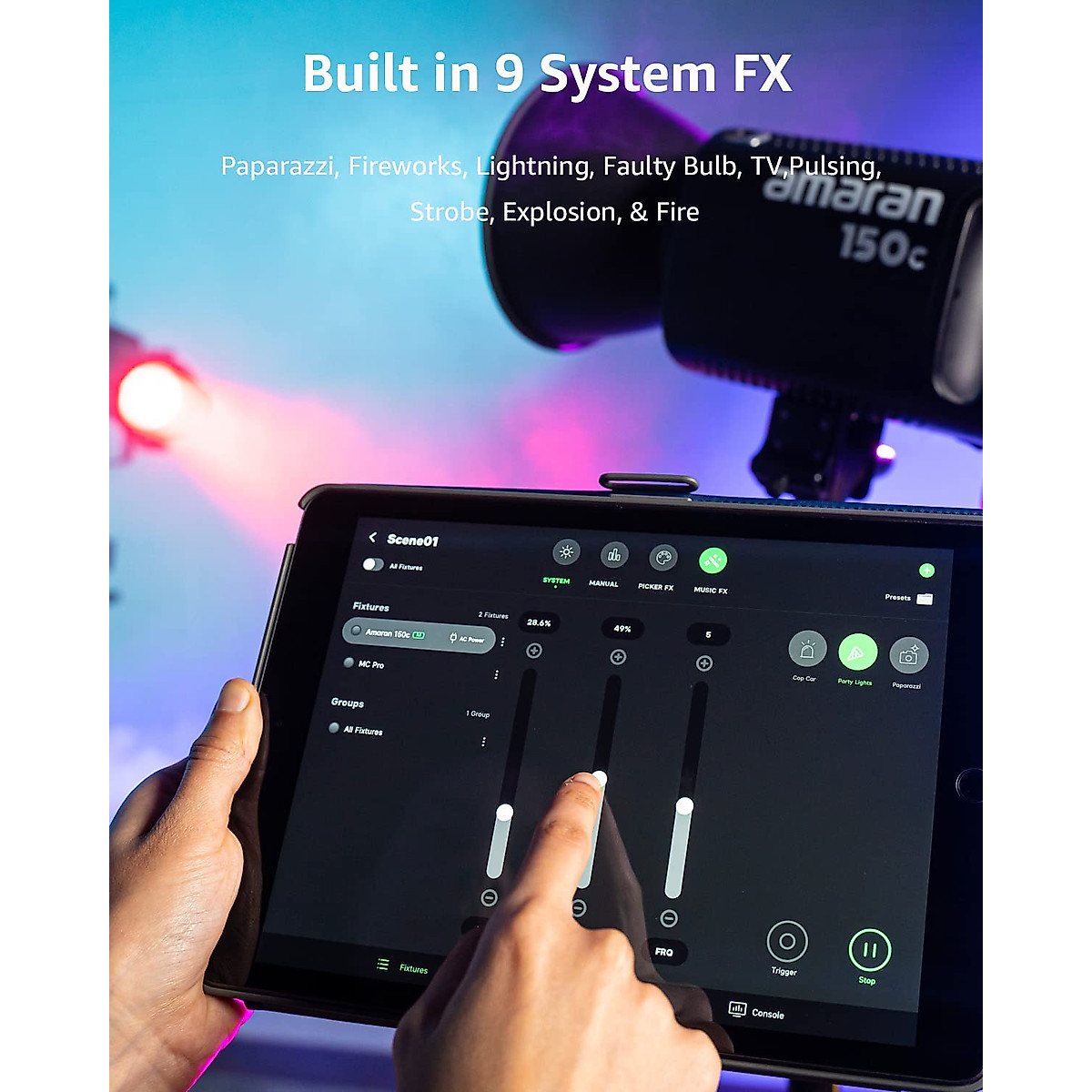 Aputure amaran 150c Video Light,RGB Studio Light 150W Output Bowens Mount Point-Source LED video light,15,610 lux @ 1m 2,500K ~7,500K CCT,APP Control 9 System FX Photography Lighting(amaran 150c Gray)