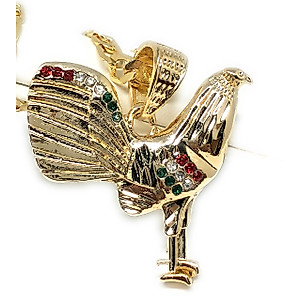 Gold Plated Chicken Rooster Pendant Necklace Figaro 26" 5mm Gallo Medalla Oro Laminado
