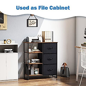 LYNCOHOME 3 Drawer Dresser with Shelves, Chest of Drawers, Storage Cabinet for Dining Room, Livingroom, Office(Left Shelf)