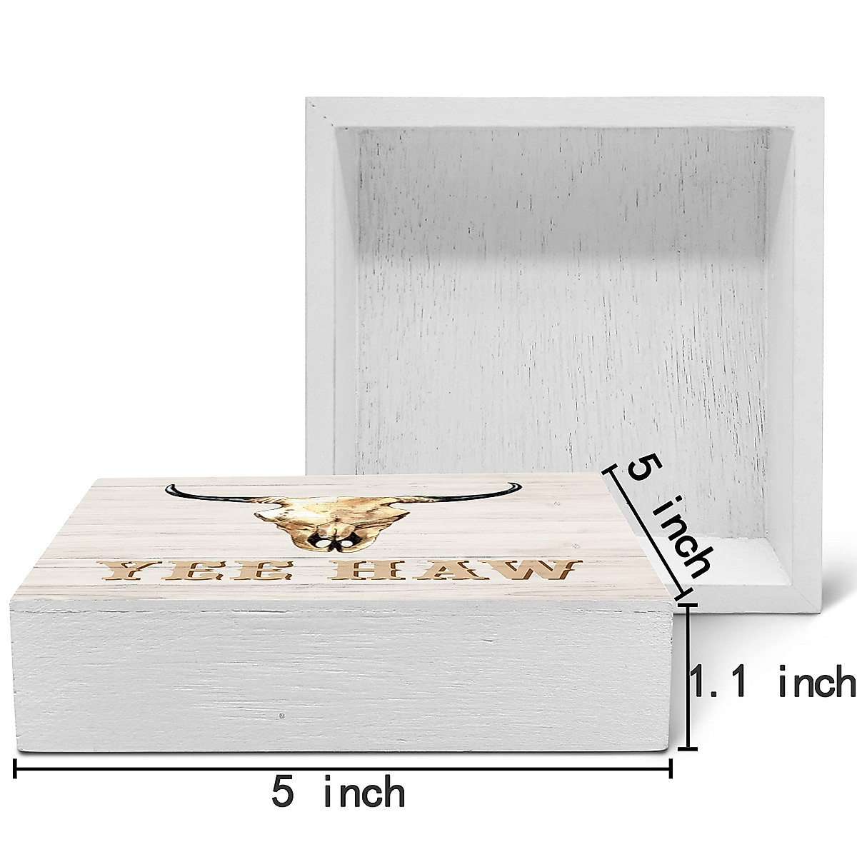 SRADMO Yee Haw Retro Western Bull Head Skull Wood Box Sign Desk Decor，Retro Western Cowboy Cowgirl Rodeo Theme Wooden Block Box Sign Decoration For Western Home Office Shelf Table Decor