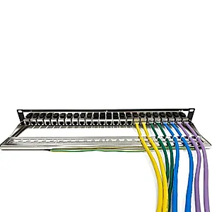 ETS 24-Port CAT6A FTP Shielded 1U Patch Panel 19-Inch Loaded w/Tool-Less Keystone Jacks Rackmount or Wallmount