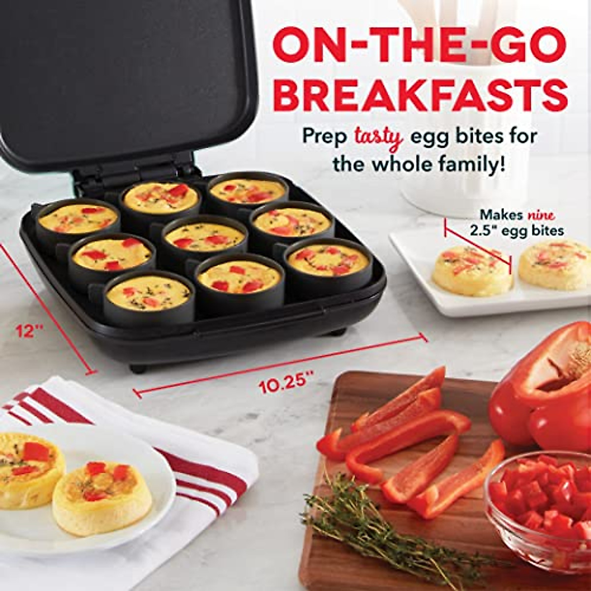 DASH Sous Vide Style Family Size Egg Bite Maker for Breakfast Bites, Sandwiches, Healthy Snacks or Desserts, Keto & Paleo Friendly (9 Servings), Aqua