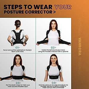 VANRORA Posture Corrector for Women and Men, Back Brace Fully Adjustable & Comfy, Support Straightener for Spine, Back, Neck, Clavicle and Shoulder, Improves Posture and Pain Relief S/M