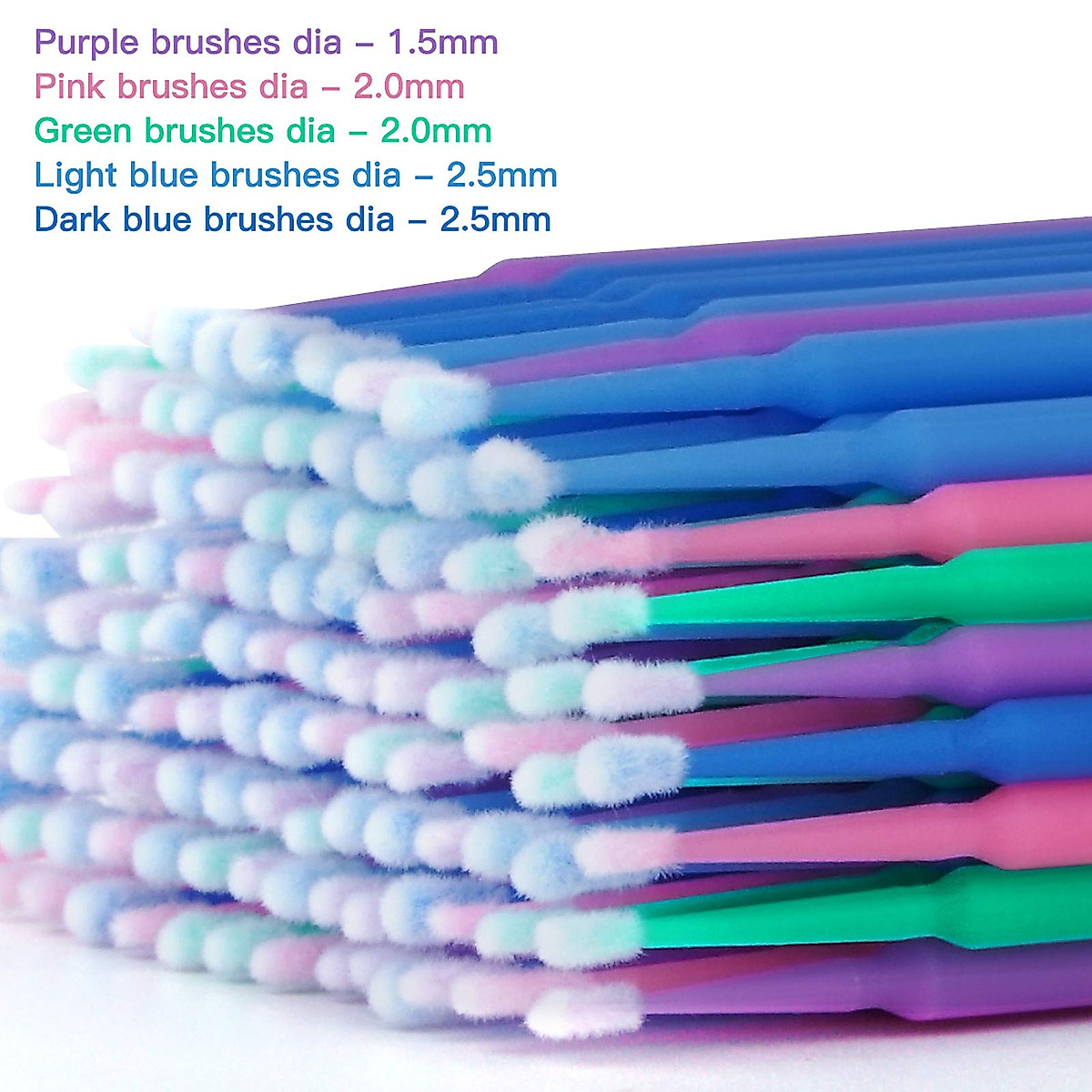 Cuttte 500PCS Disposable Micro Swabs for Eyelash Extension, Micro Applicators Eyelash Swabs for Makeup Application Multi-colored (Head Diameter: 1.5/2.0/2.5 mm)