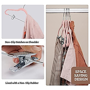 HOUÍSM Premium Velvet Pants Hangers, 16.7inch Slim Skirt Hangers with Adjustable Clips - Heavy-Duty, Non-Slip, Ultra Thin, Space Saving Flocked Hangers for Coat, Suits, Dress & Shirt (Cloud Pink)