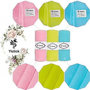 Yiclick Exfoliating Washcloth Towel [3 Pack], Japanese Exfoliating Bath Wash Cloth for Body Exfoliation, Korean Back Scrubber Washer for Shower, African Net Sponge Brush Loofah Exfoliator (3 Colors)