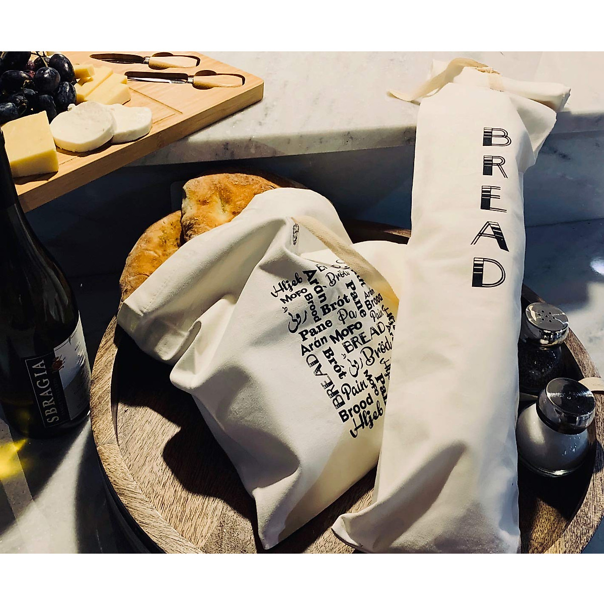 Bread Bags for Homemade Bread, Bread Bags, Bread Bags for Homemade Bread Gift Giving, Bread Keeper, Organic Cotton, Pack of 4 (Baguette and loaf)