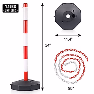 [2 Pack] Traffic Delineator Post Cones with Fillable Base, Portable Parking Pole Barrier with 8ft Chain, Traffic Safety Delineator for Parking Lot, Construction Lot (Red & White)