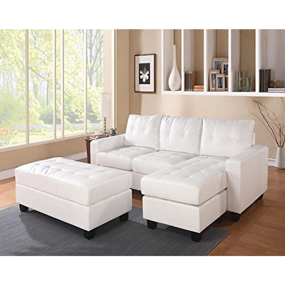 ACME FURNITURE Lyssa Sectional Sofa w/Ottoman - 51210 - White Bonded Leather Match