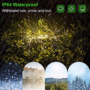 VILLTAK Firework Solar Lights, Outdoor Chandelier, 180 LED Starburst Lights, 8 Modes Solar Chandelier, DIY Decorative Garden Fireworks Lamp for Gazebo Christmas Party, Warm White, Large